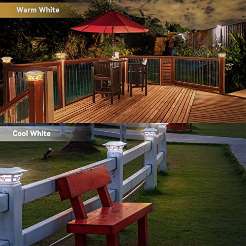 APONUO 4x4 Post Solar Lights 17 Lumens 1000mAh,Solar Post Cap Lights 2 Color Modes Fence Post Lights Solar Powered,Solar Post Lights Outdoor Waterproof for 4x4,6x6 Post Caps Wood,White,4 Pack
