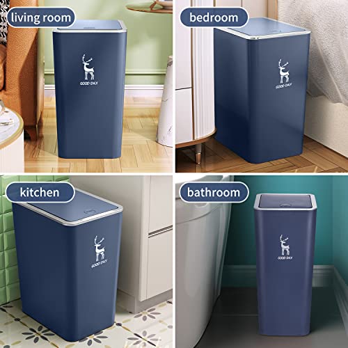 Trash Can, Plastic Garbage Can,2 Gallon Waste Basket for Bathroom, Bedroom, Modern Home Garbage Bin with Push Button, Office Trash Bin for Living Room,Toilet, Outdoor (Navy Blue)