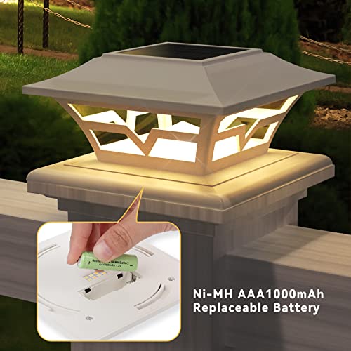 APONUO 4x4 Post Solar Lights 17 Lumens 1000mAh,Solar Post Cap Lights 2 Color Modes Fence Post Lights Solar Powered,Solar Post Lights Outdoor Waterproof for 4x4,6x6 Post Caps Wood,White,4 Pack