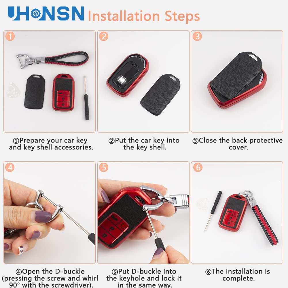 UHONSN Accessories for Honda Key Fob Cover Accord Civic Soft TPU Keys Full Covers Protector Case Pilot Odyssey Keychain Cute Girly Black & Red