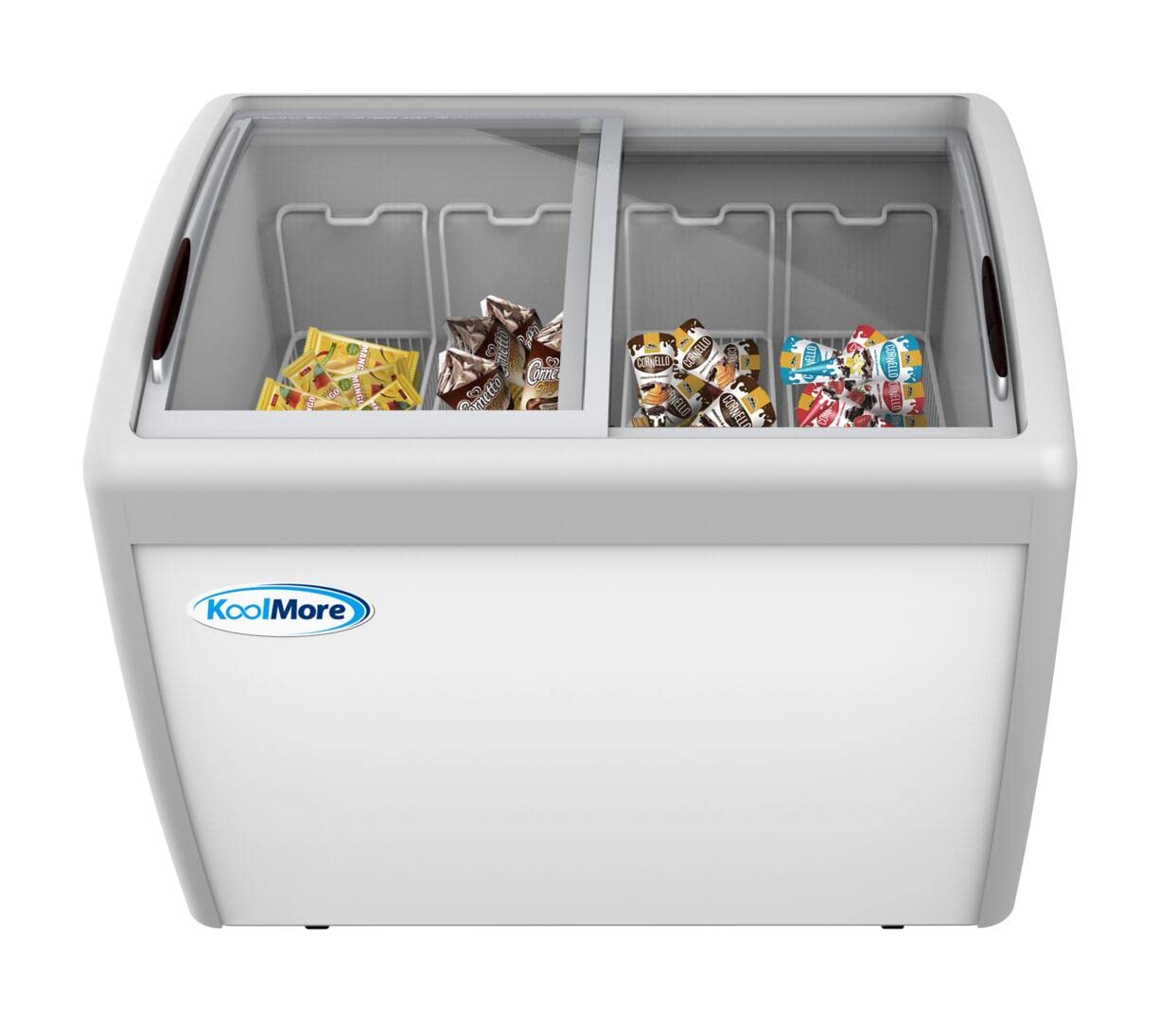 Koolmore MCF-12C Commercial Ice Cream Freezer Display Case; Glass Top Chest Freezer With 4 Storage Baskets And Clear; Sliding Lid; Large 12 Cu. Ft. Capacity; White