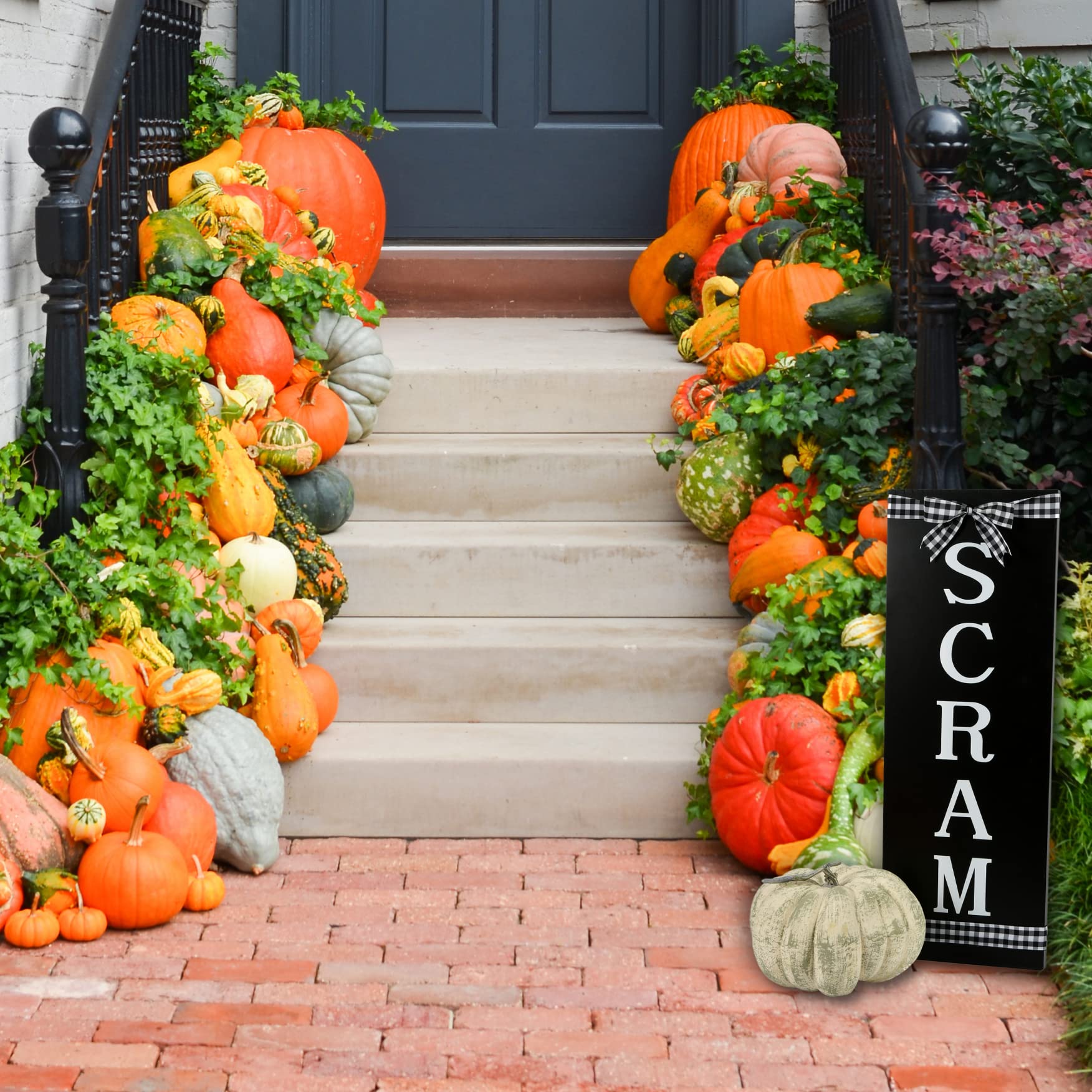 National Tree Company Hanging Porch Sign, Black, Scram', Metal Construction, Halloween Collection, 30 Inches