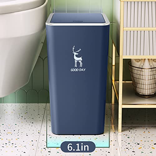 Trash Can, Plastic Garbage Can,2 Gallon Waste Basket for Bathroom, Bedroom, Modern Home Garbage Bin with Push Button, Office Trash Bin for Living Room,Toilet, Outdoor (Navy Blue)