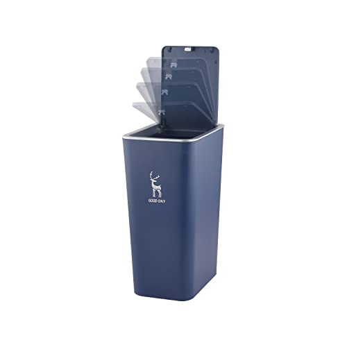 Trash Can, Plastic Garbage Can,2 Gallon Waste Basket for Bathroom, Bedroom, Modern Home Garbage Bin with Push Button, Office Trash Bin for Living Room,Toilet, Outdoor (Navy Blue)