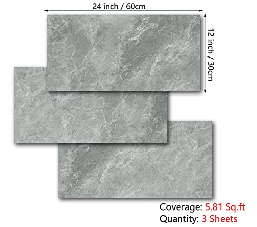 Decotalk Peel and Stick Grey 12"x24" Vinyl Plank Flooring, 3pcs per Roll, Waterproof, Easy to Install