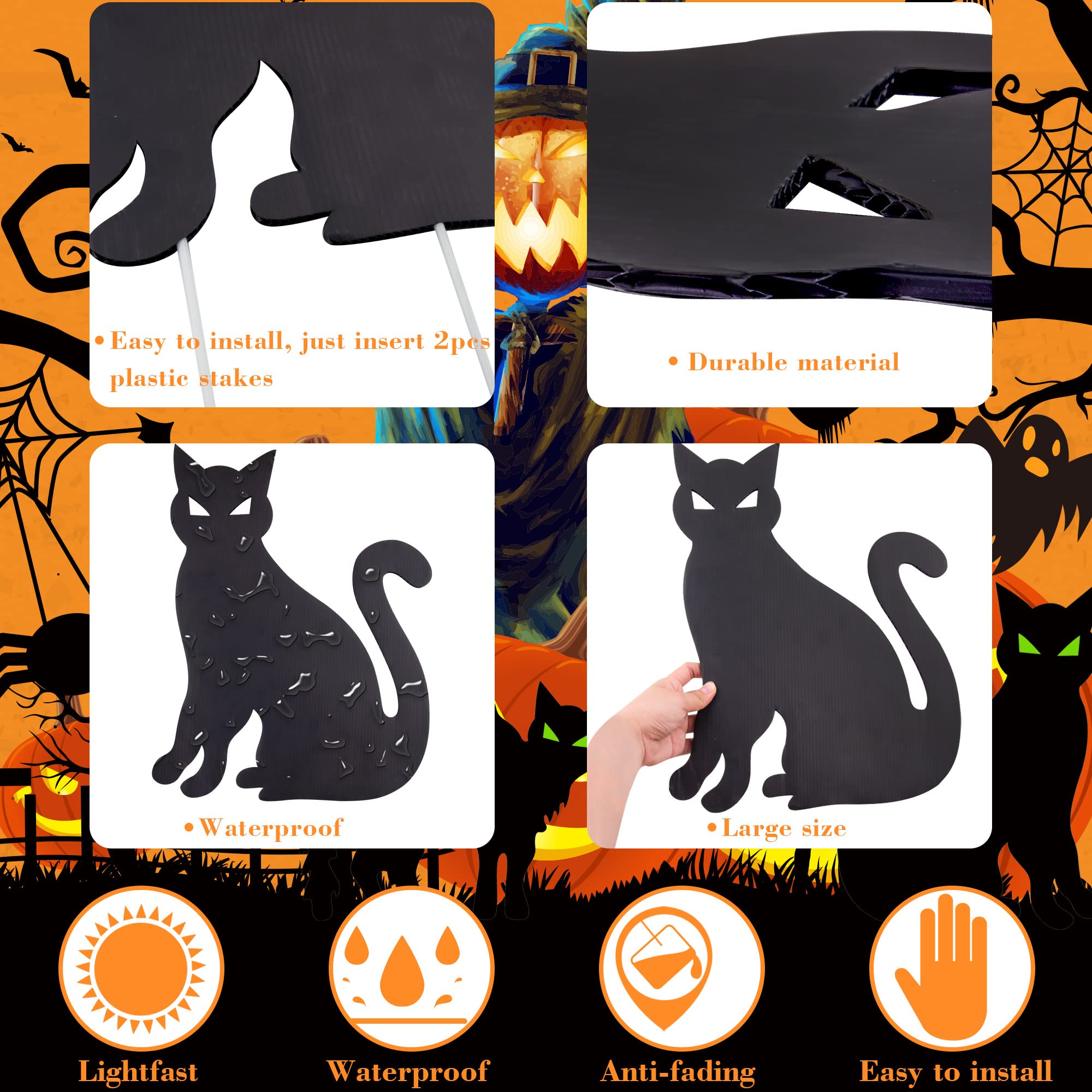 FEQO 9 Piece Outdoor Yard Decorations - Black Cat Halloween Silhouette Garden Stakes