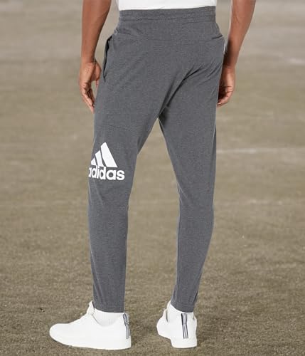adidas Men's Essentials Single Jersey Tapered Badge of Sport Pants, Dark Grey Heather, Large