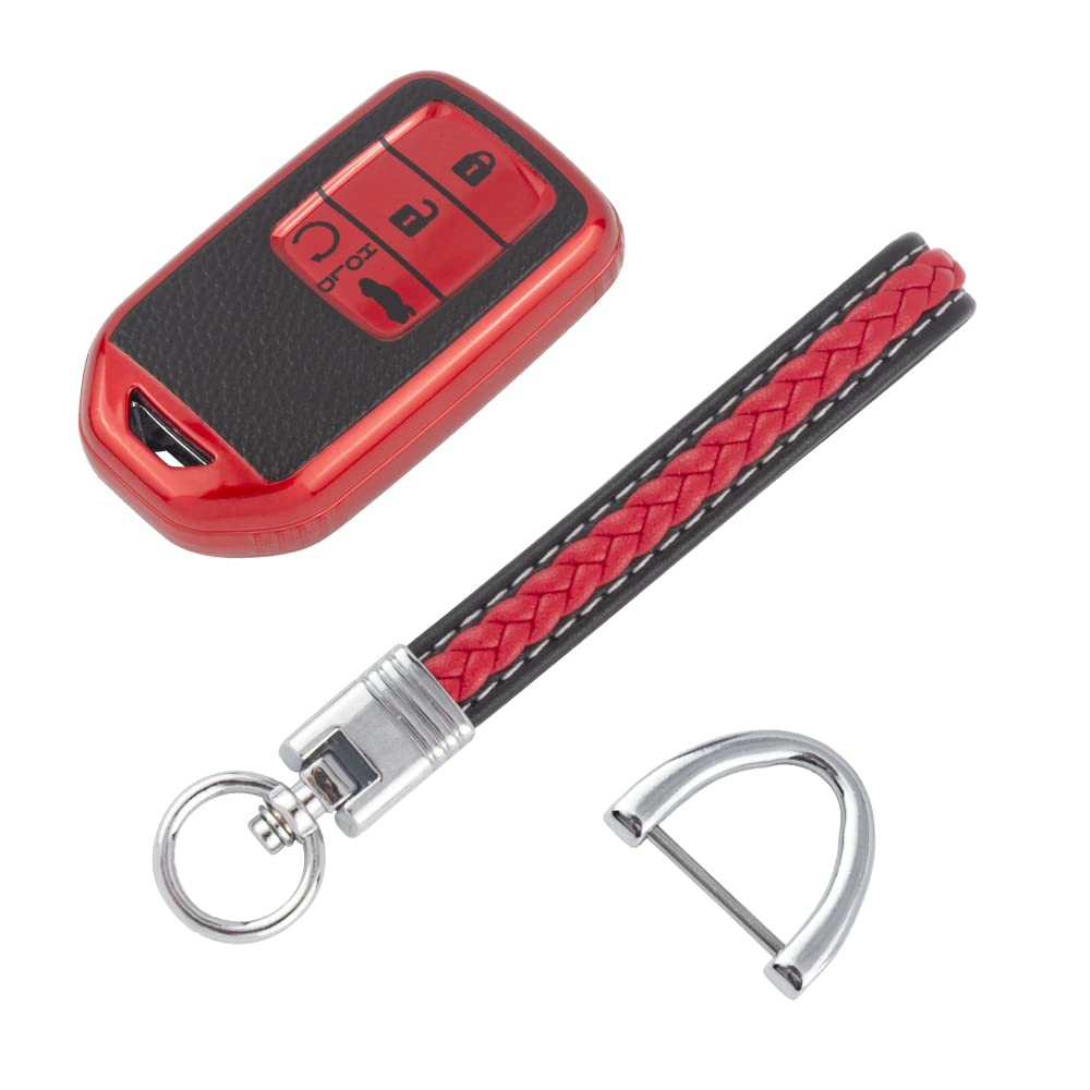 UHONSN Accessories for Honda Key Fob Cover Accord Civic Soft TPU Keys Full Covers Protector Case Pilot Odyssey Keychain Cute Girly Black & Red