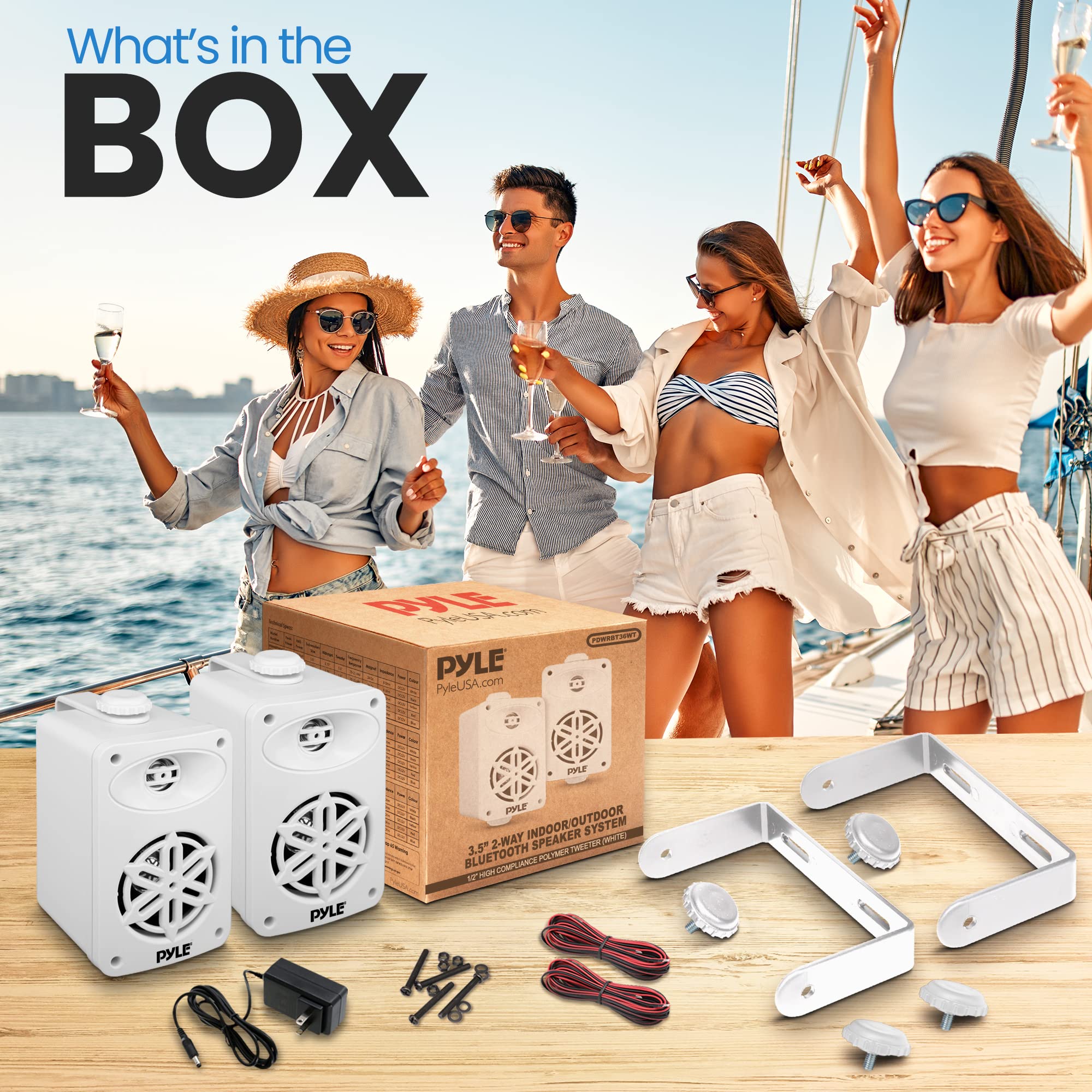 Jovial Bluetooth Indoor Outdoor Speakers Pair-200 Watt Dual Waterproof 3.5β 2-Way Full Range Speaker System w/1/2β High Compliance Polymer Tweeter-Home,Boat,Marine,Deck,Patio,Poolside(White)