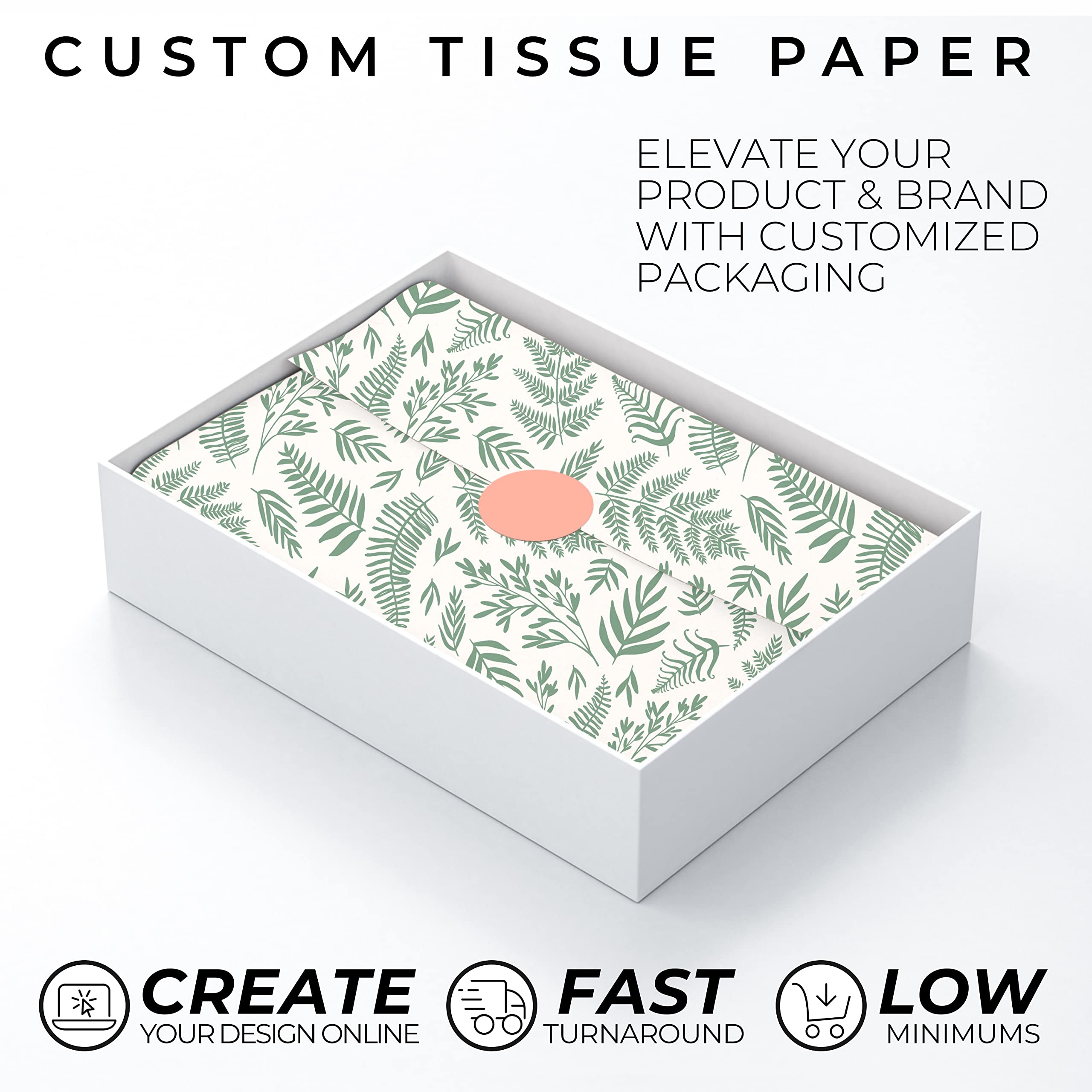 COACO Personalized Tissue Paper, Your Custom Design, Logo, or Text, Great for Holiday or Special Occasion, Small Business Packaging or Gift Wrapping, Gift Bags, 30, 50, or 100 Count, Blush (18"x10")