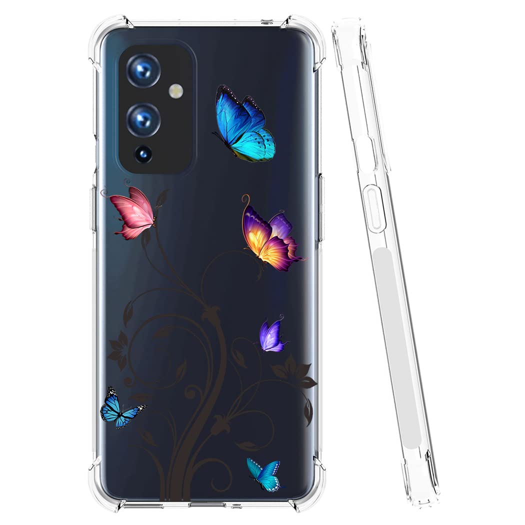 Bohefo Clear Case Compatible with OnePlus 9 5G LE2110 Case for Girls Women, Cute Soft TPU Shockproof Protective Phone Case Cover for OnePlus 9 (Butterfly)