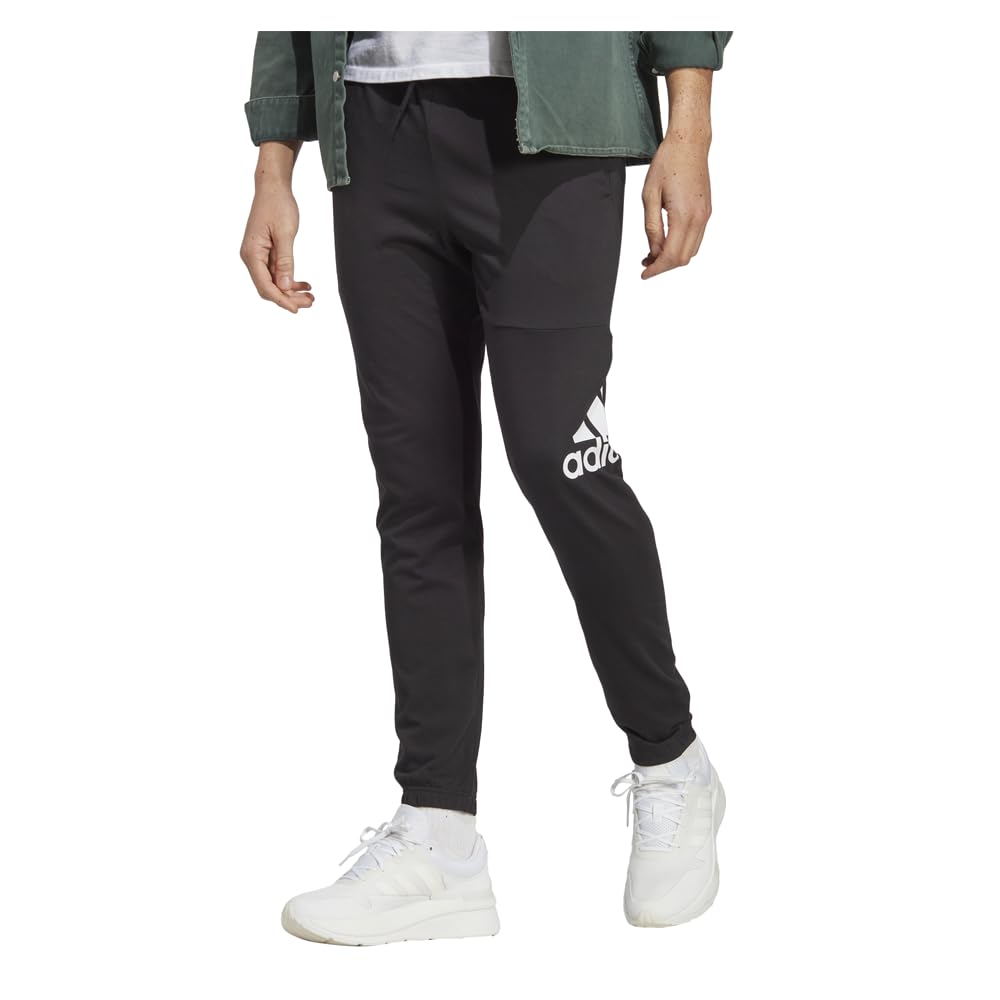 adidas Men's Essentials Single Jersey Tapered Badge of Sport Pants, Black, Small