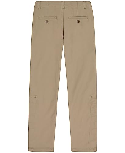 IZOD Boys' School Uniform Adaptive Chino Pants, Adjustable Waistband, Velcro Closure & Faux Buttons, Khaki, 14 Husky