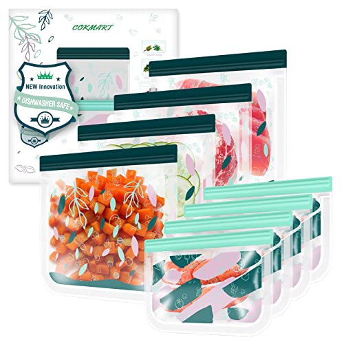 8-Pack Reusable Freezer Bags Silicone, Reusable Sandwich Bags and Reusable Snack Bags for Kids Travel/Home Organization, Reusable Food Storage Bags Dishwasher Safe/BPA Free
