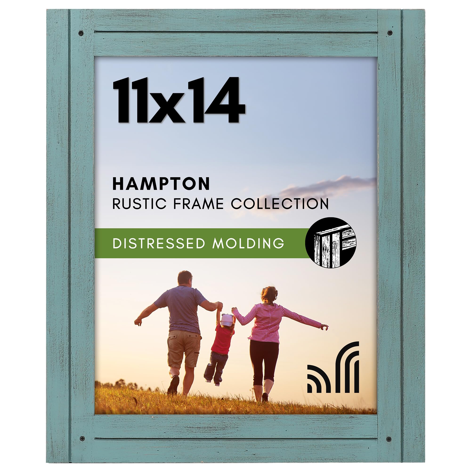 Americanflat 11x14 Picture Frame with Polished, Crystal Clear Glass - Hampton Collection - Distressed Wood Picture Frames for Vertical or Horizontal Wall Display - Turquoise Blue