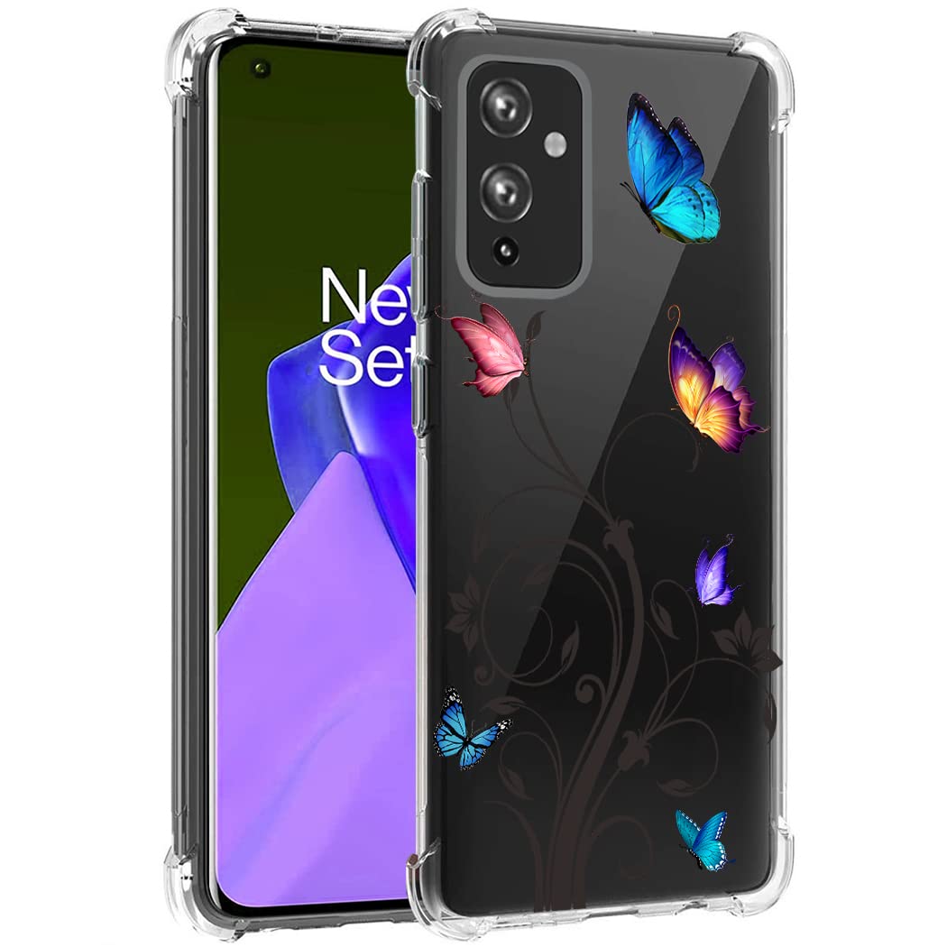Bohefo Clear Case Compatible with OnePlus 9 5G LE2110 Case for Girls Women, Cute Soft TPU Shockproof Protective Phone Case Cover for OnePlus 9 (Butterfly)