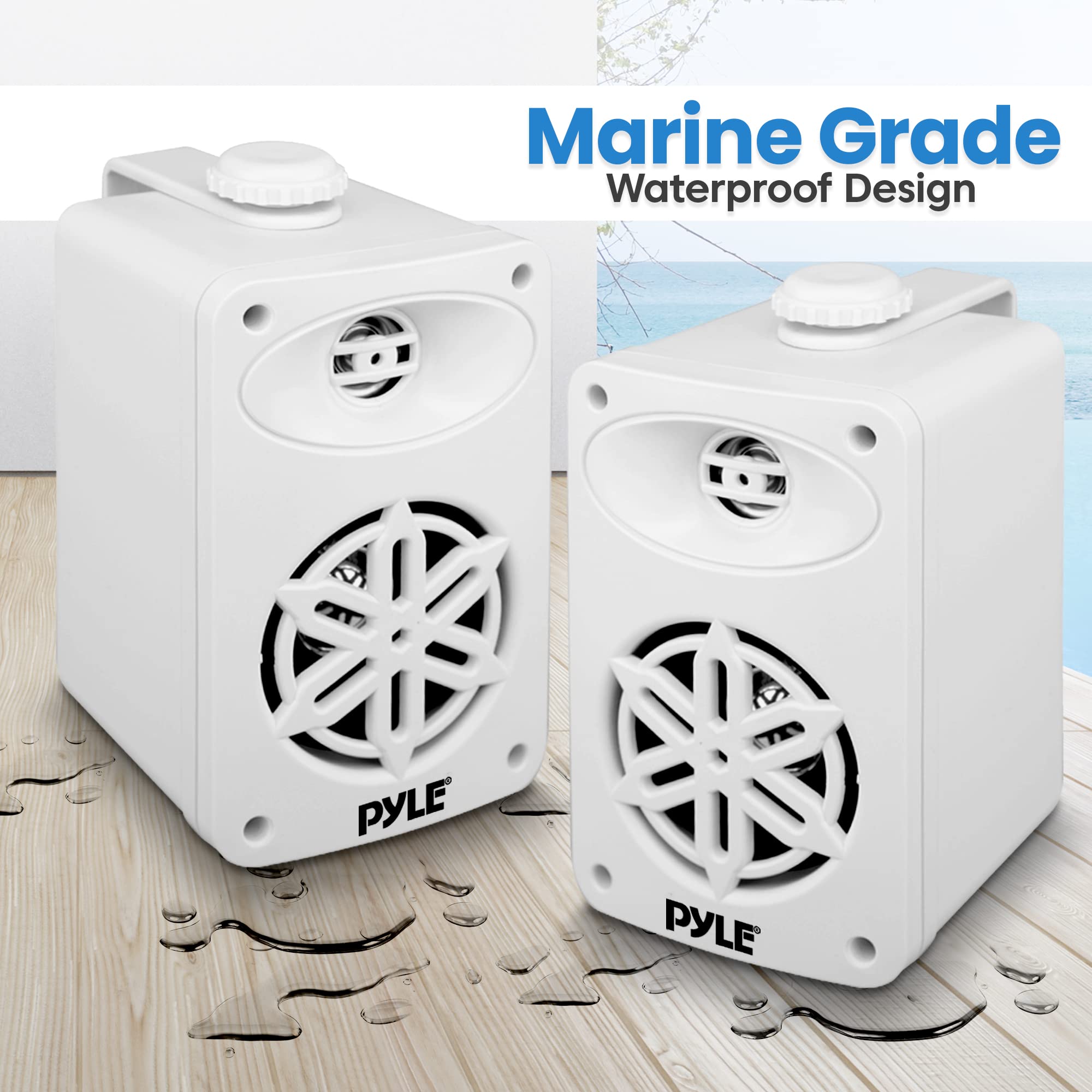 Jovial Bluetooth Indoor Outdoor Speakers Pair-200 Watt Dual Waterproof 3.5β 2-Way Full Range Speaker System w/1/2β High Compliance Polymer Tweeter-Home,Boat,Marine,Deck,Patio,Poolside(White)