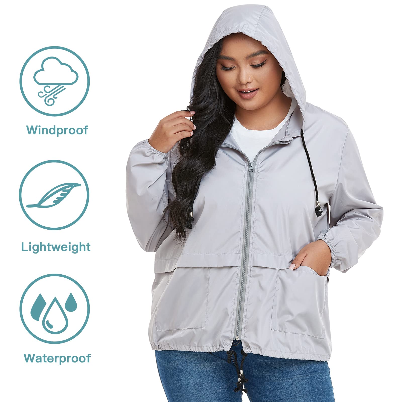 American Trends Plus Size Women Rain Coats Lightweight Waterproof Outdoor Rain Jacket Hooded Packable Windbreaker Jacket for Women A Black 4XL