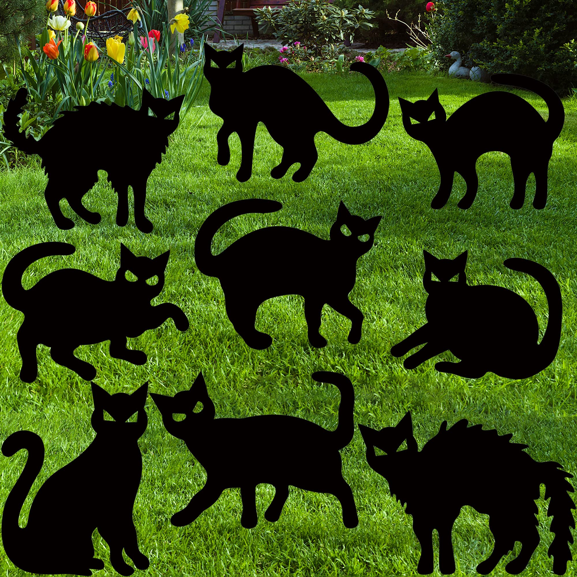 FEQO 9 Piece Outdoor Yard Decorations - Black Cat Halloween Silhouette Garden Stakes