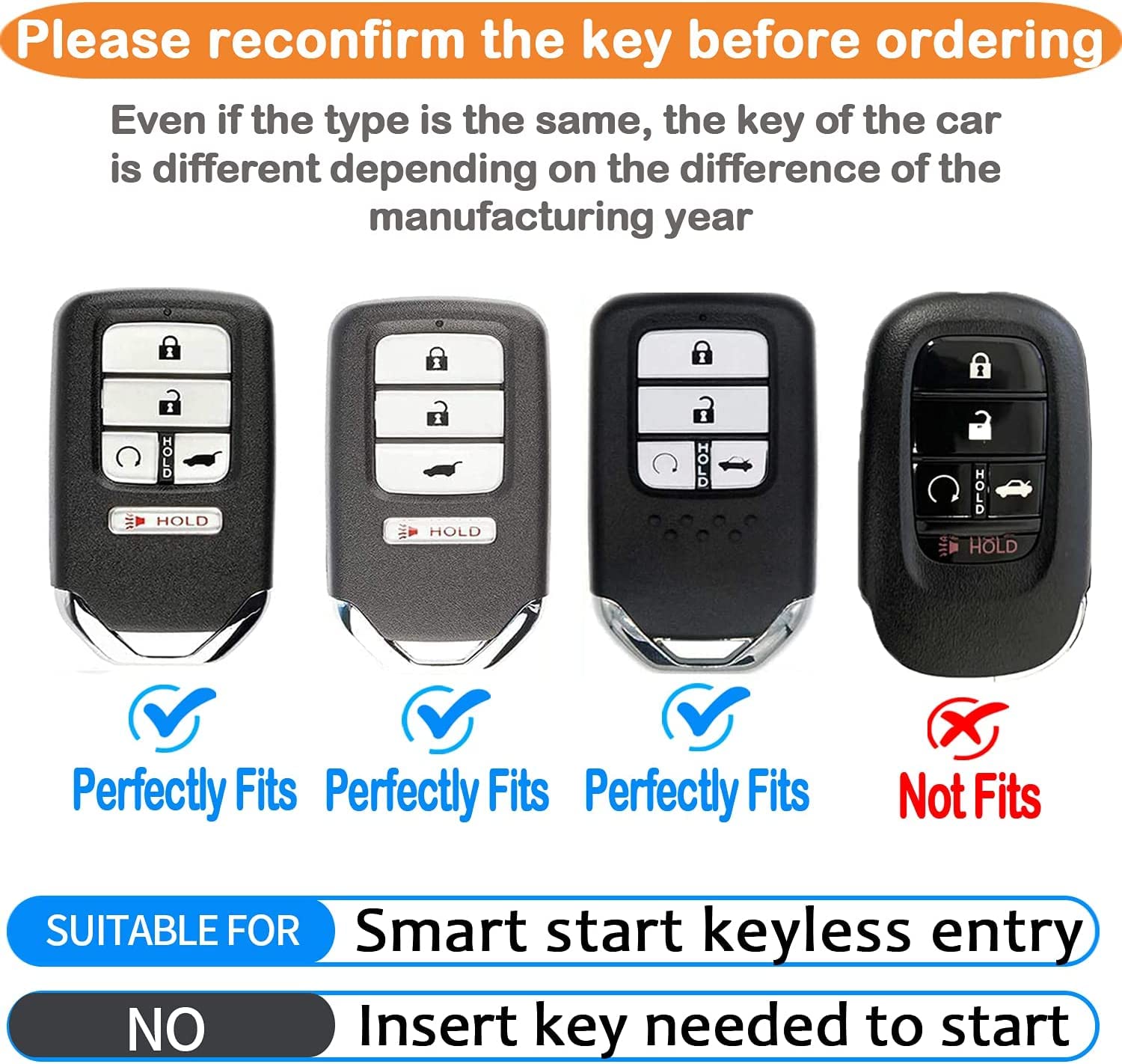 Bqepe for Honda Key Fob Cover Keychain Fit for,Accord Civic CRV Pilot Odyssey Passport Smart Remote Key,Smart Key Shell Case (Blue)