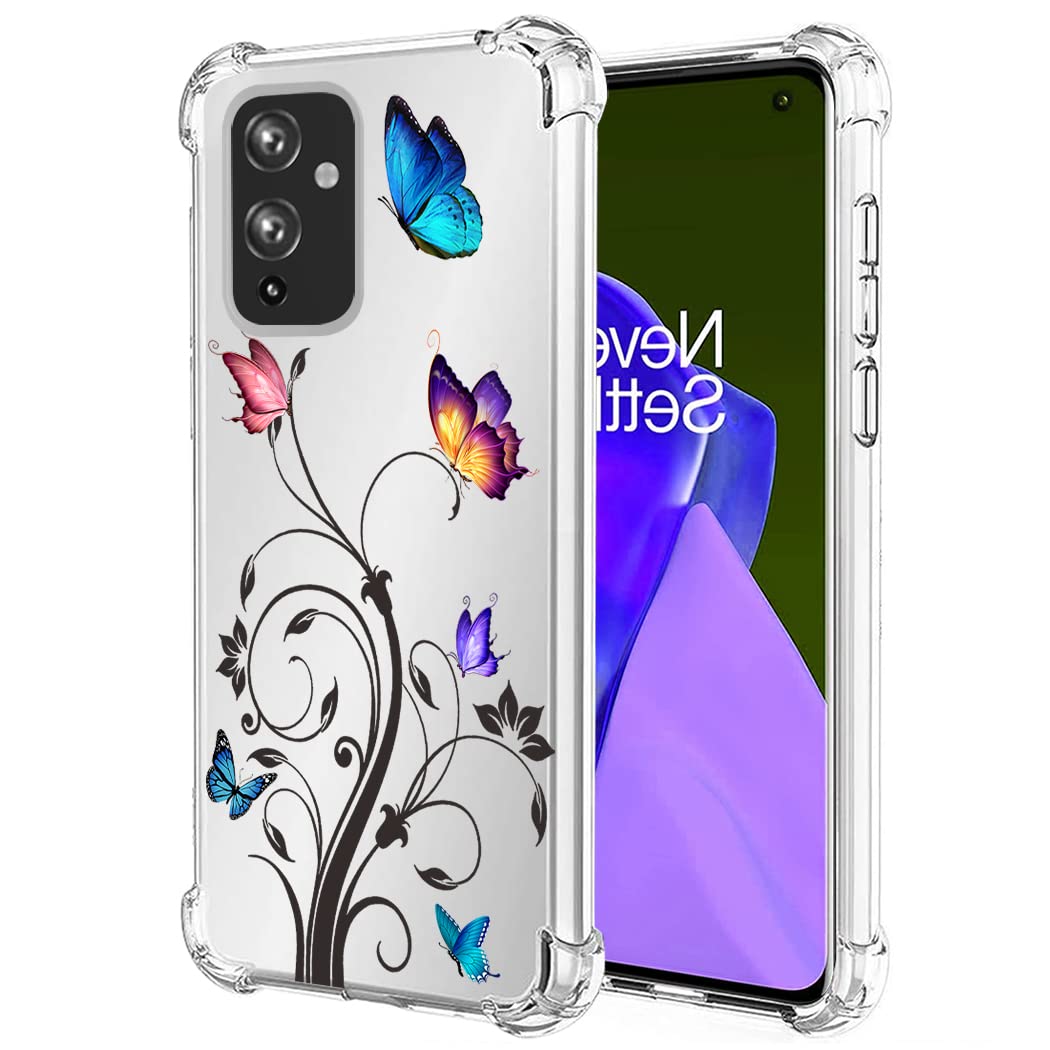 Bohefo Clear Case Compatible with OnePlus 9 5G LE2110 Case for Girls Women, Cute Soft TPU Shockproof Protective Phone Case Cover for OnePlus 9 (Butterfly)