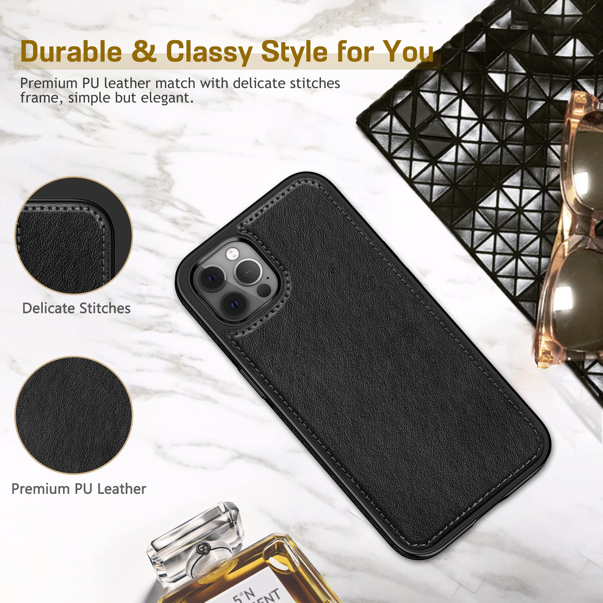 LOHASIC for iPhone 13 Pro Max Case Leather Compatible with Magsafe, Slim Business PU Non-Slip Grip Rugged Bumper Shockproof Full Body Protective Cover Phone Cases for iPhone 13 Pro Max 6.7" - Black
