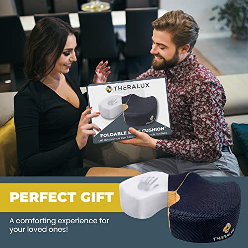 THERALUX Sciatica Pillow for Sitting Pain Relief - Memory Foam Car Seat Cushion for Office Desk Chair - Butt and Lower Back Support