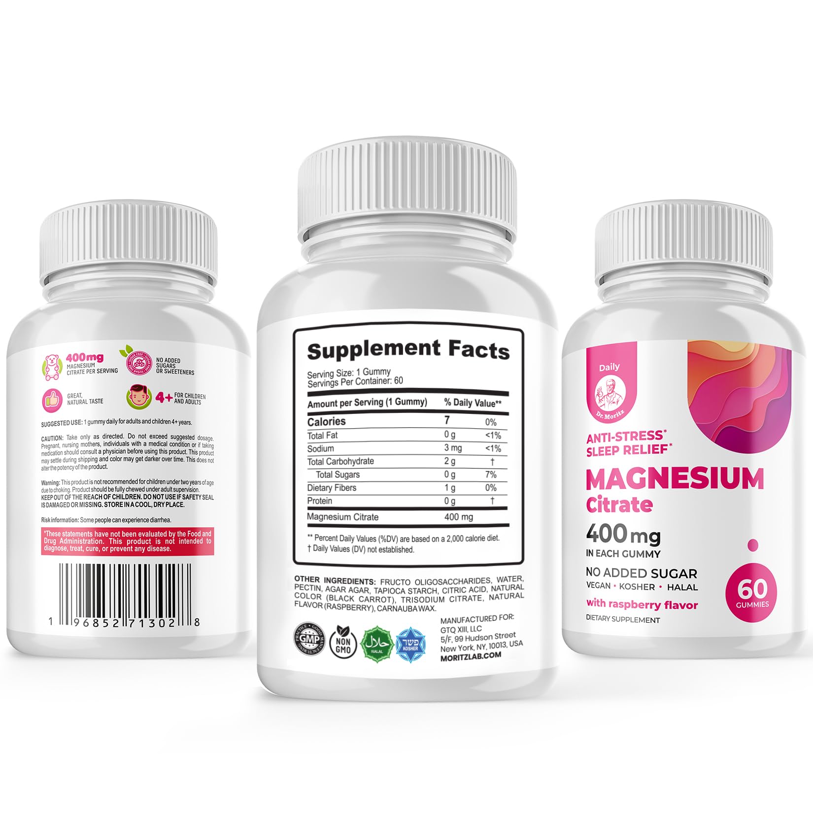 DR. MORITZ Magnesium Citrate Gummies Sugar-Free - Calm Magnesium Gummies Supplement for Children, Sugar-Free Chews for Kids & Adults (60 Count)