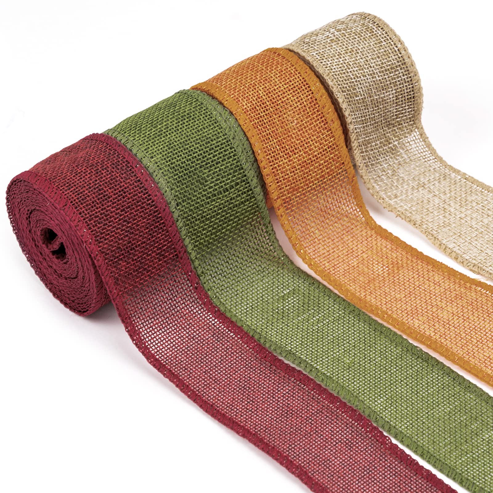 LaRibbons Autumn Burlap Ribbon Set - Orange/Green/Cream/Brick Red Burlap Ribbon, 1.5" Wide x 4 Colors Total 20 Yards Fabric Ribbon for Party Decorations, DIY Craft