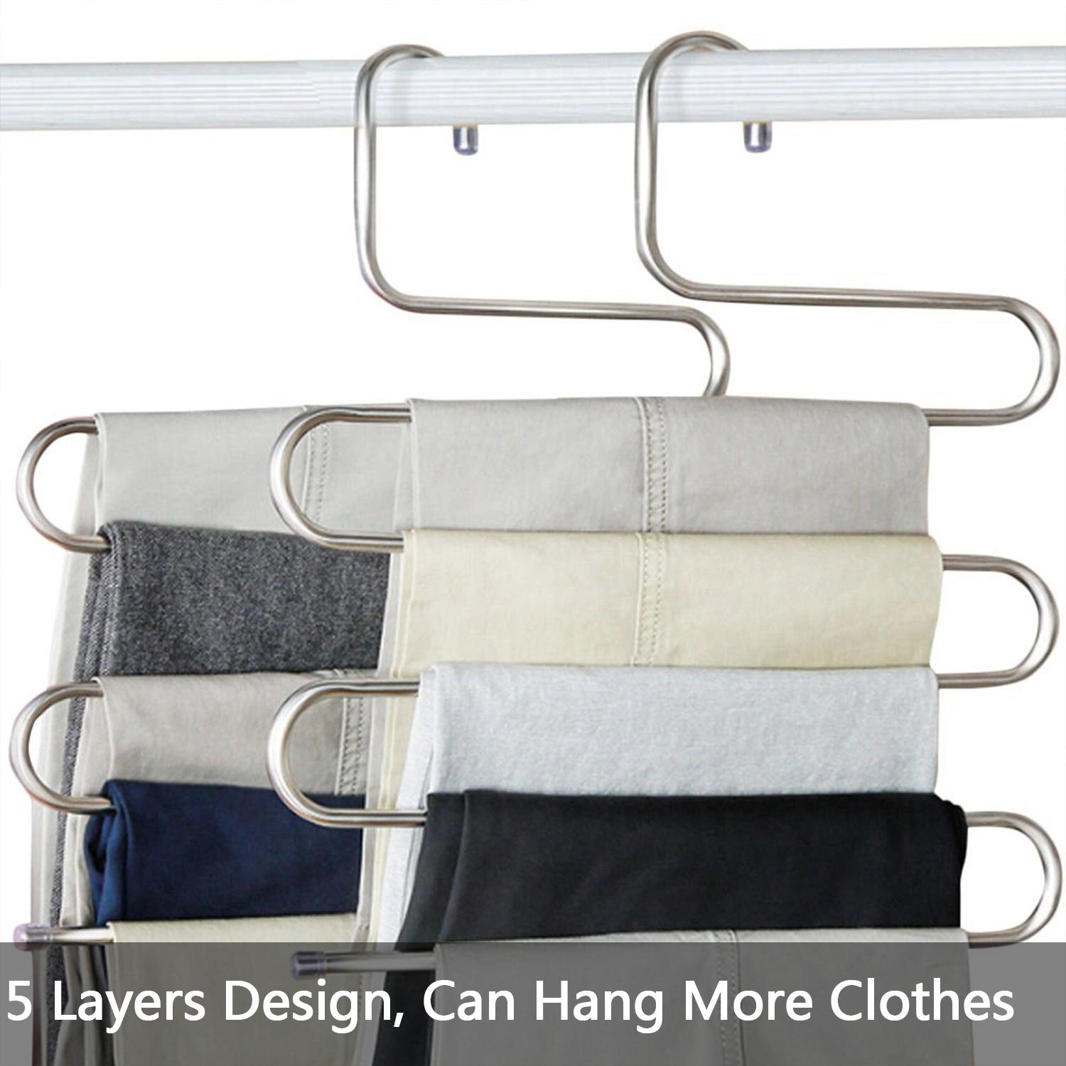 devesanter Pants Hangers Non-Slip S-Shape Trousers Hangers Stainless Steel & Rubber Clothes Hangers Closet Storage Organizer for Pants Jeans Scarf (6 Pack with 10 Clips)