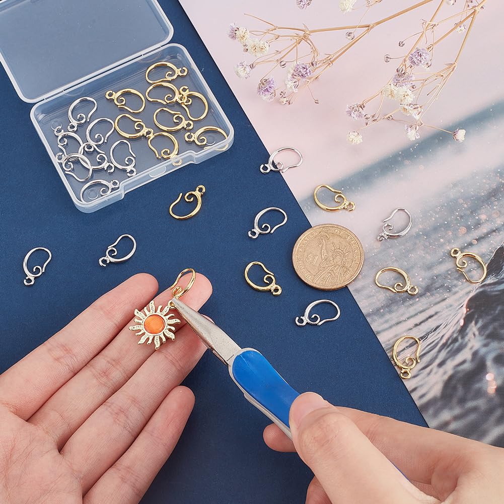 BENECREAT 40Pcs 2 Colors 18K Real Gold Plated Golden Brass Earring Hooks Silver Ear Wire with Loops for Earring Dangle Jewelry Findings, Valentine's Day Festival Gift DIY