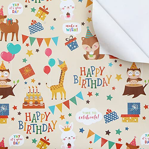 Birthday Wrapping Paper For Kids Girls Boys, Animals Party Design Gift Wrap Paper for Birthday Baby Shower, 6 Sheets Folded Flat 20x28 Inches Per Sheet