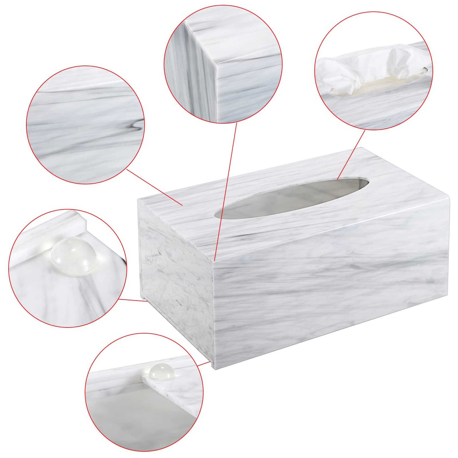 Sumnacon Tissue Box Cover - Decorative Acrylic Tissue Box Holder, Stylish Facial Tissue Holder for Dresser Bathroom Bedroom Table Night Stand Countertop Home Office Decor (9.4 x 5.4 Inch/Rectangular, Mable White)