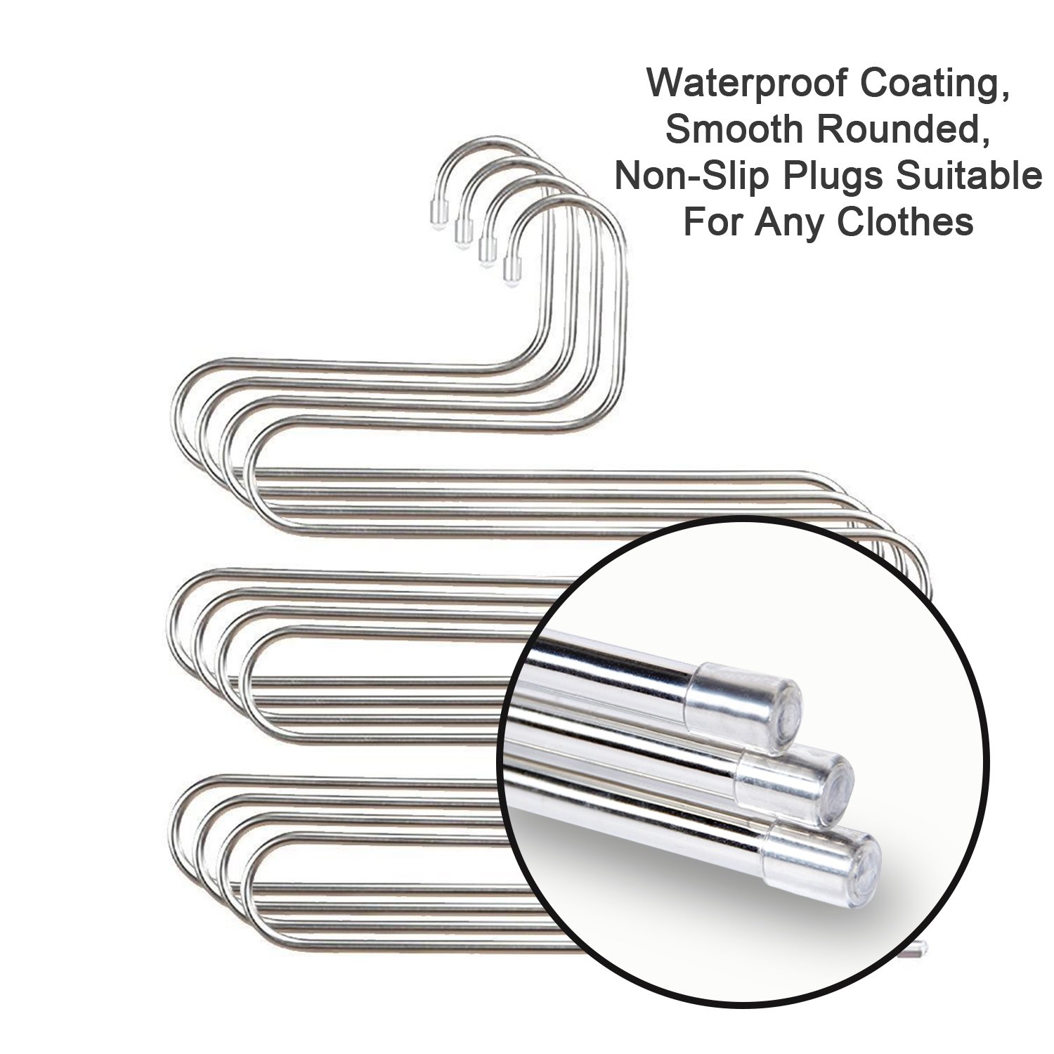 devesanter Pants Hangers Non-Slip S-Shape Trousers Hangers Stainless Steel & Rubber Clothes Hangers Closet Storage Organizer for Pants Jeans Scarf (6 Pack with 10 Clips)