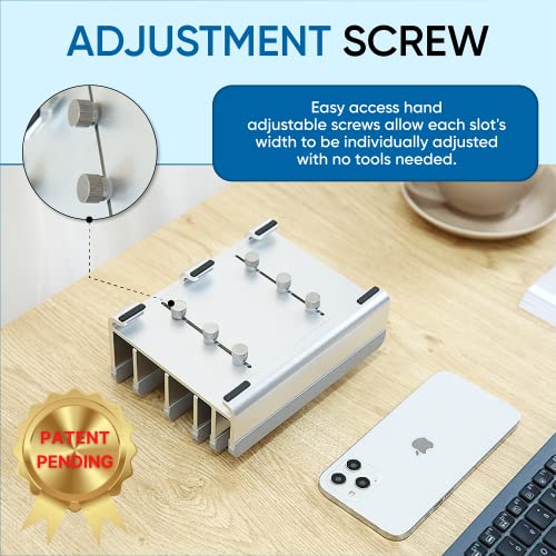 Elestoria Multiple Laptop Holder Vertical – Adjustable Laptop Vertical Stand Holds 5 Devices, Fits All MacBooks Laptops Tablets and Mobiles (up to 17.3”). Closed Upright Vertical Laptop Stand for Desk