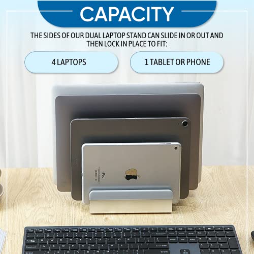 Elestoria Multiple Laptop Holder Vertical – Adjustable Laptop Vertical Stand Holds 5 Devices, Fits All MacBooks Laptops Tablets and Mobiles (up to 17.3”). Closed Upright Vertical Laptop Stand for Desk