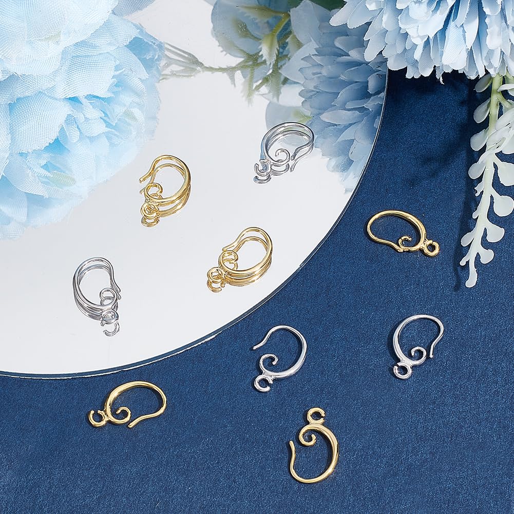 BENECREAT 40Pcs 2 Colors 18K Real Gold Plated Golden Brass Earring Hooks Silver Ear Wire with Loops for Earring Dangle Jewelry Findings, Valentine's Day Festival Gift DIY