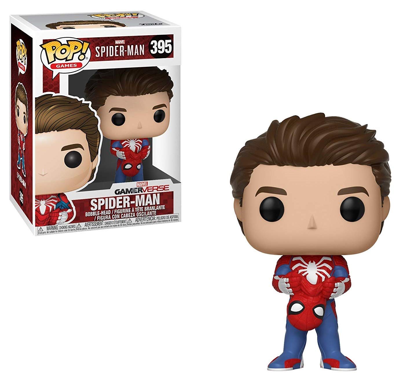 Spider-Man POP Marvel: Spiderman Video Game - Unmasked [Peter Parker] Funko Vinyl Figure (Bundled with Compatible Pop Box Protector Case), Multicolor, 3.75 inches