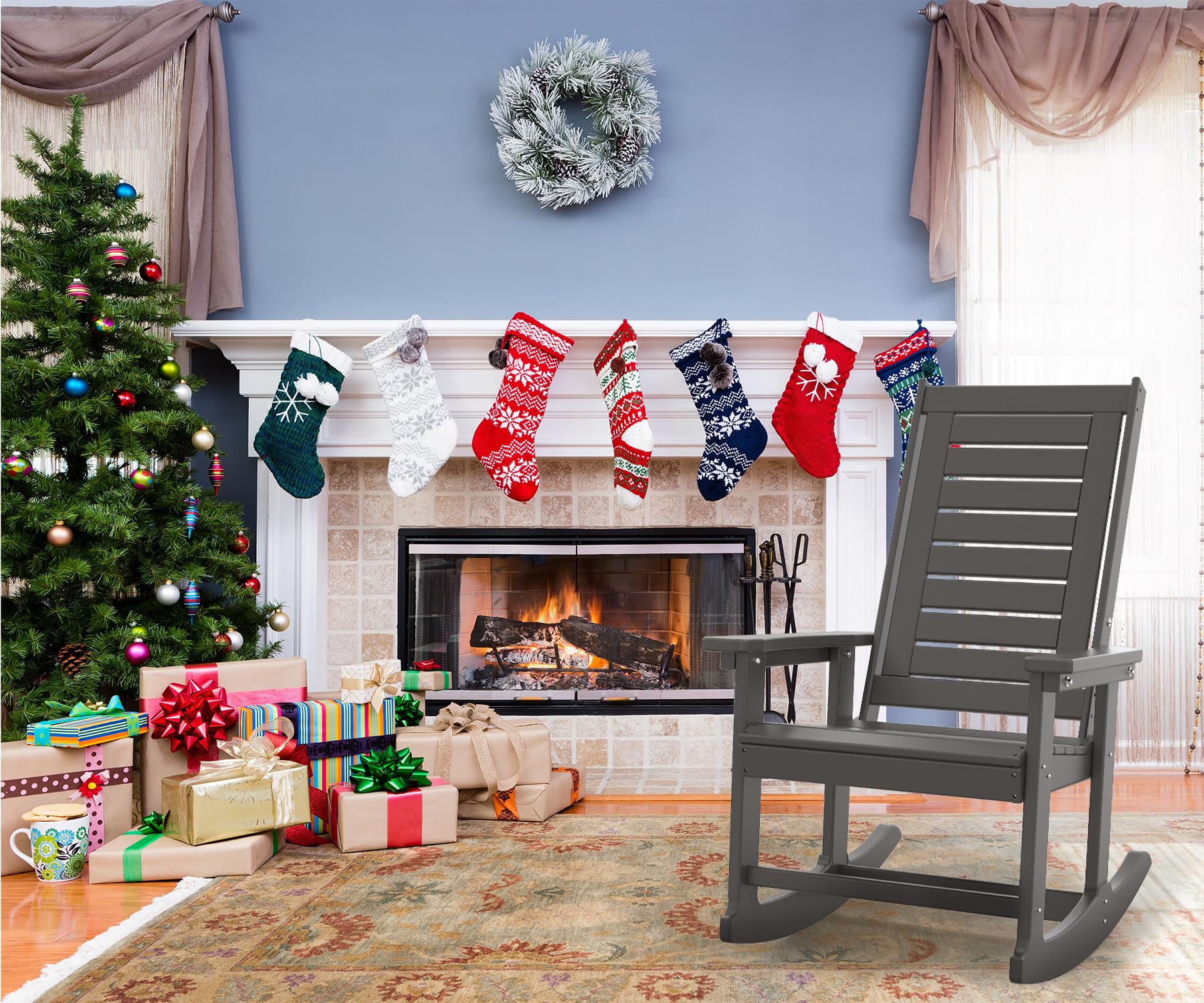 BRIOPAWS Rocking Chair Outdoor | Porch Rocker | HDPE Plastic | Grey | Oversized | Patio Rockers Chairs | High Back | for Big Man | Weather Resistant | for Outside Deck Balcony Front Backyard