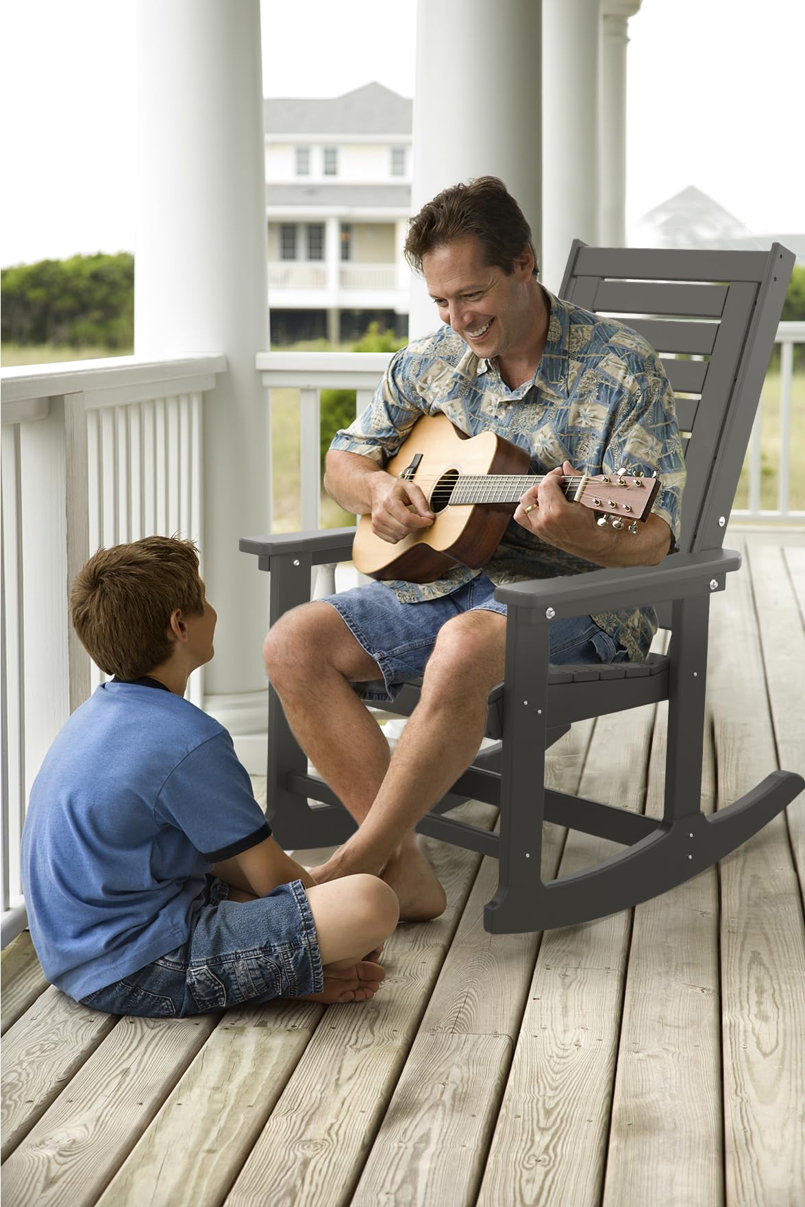 BRIOPAWS Rocking Chair Outdoor | Porch Rocker | HDPE Plastic | Grey | Oversized | Patio Rockers Chairs | High Back | for Big Man | Weather Resistant | for Outside Deck Balcony Front Backyard