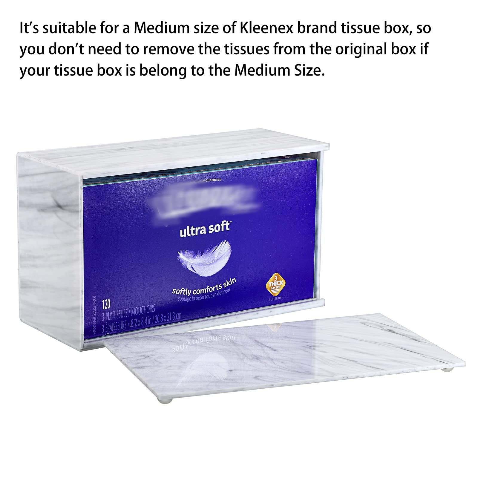 Sumnacon Tissue Box Cover - Decorative Acrylic Tissue Box Holder, Stylish Facial Tissue Holder for Dresser Bathroom Bedroom Table Night Stand Countertop Home Office Decor (9.4 x 5.4 Inch/Rectangular, Mable White)