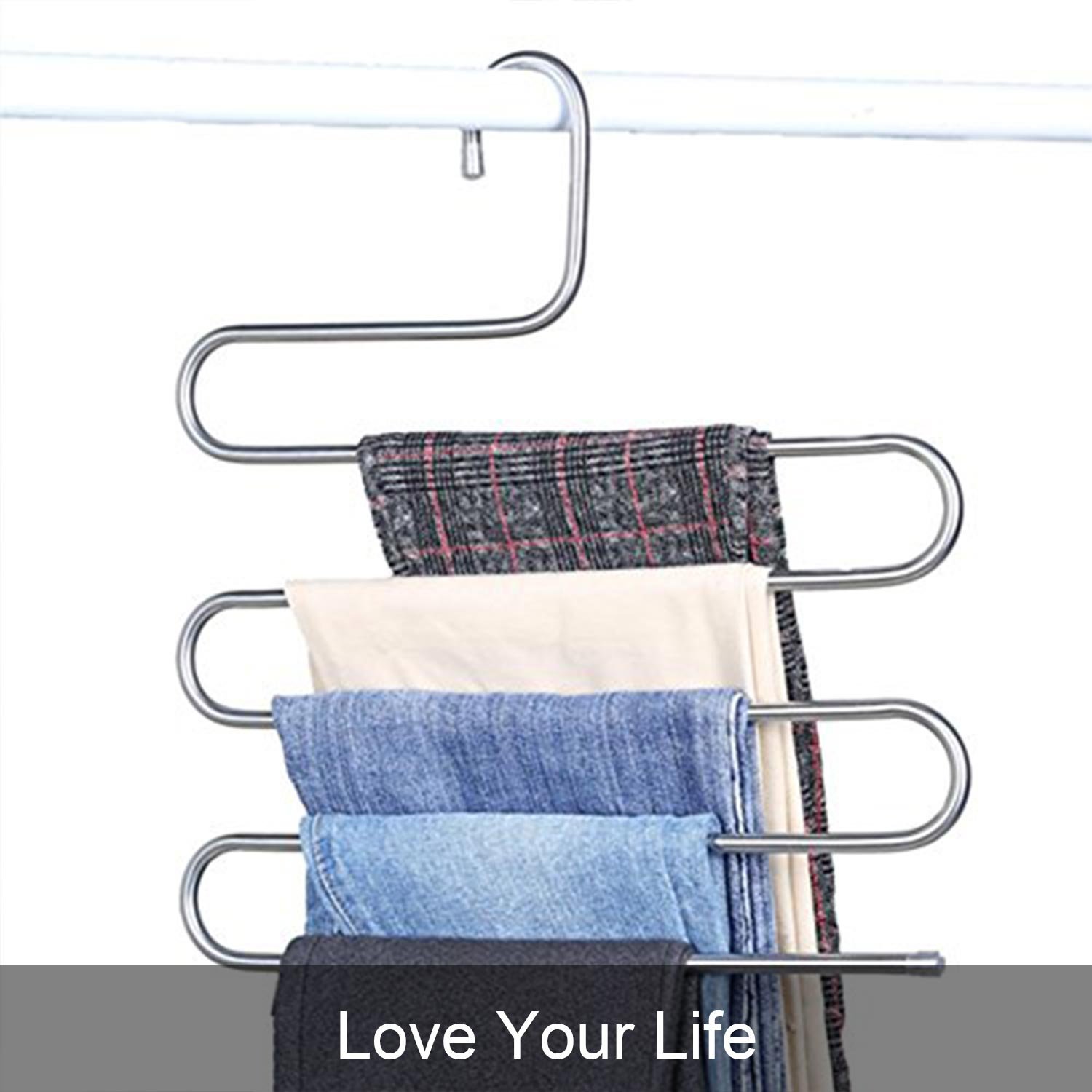 devesanter Pants Hangers Non-Slip S-Shape Trousers Hangers Stainless Steel & Rubber Clothes Hangers Closet Storage Organizer for Pants Jeans Scarf (6 Pack with 10 Clips)