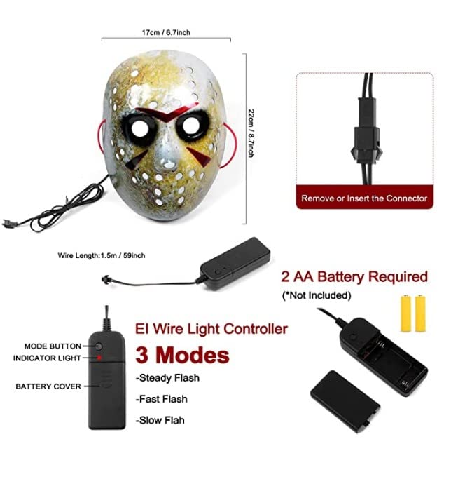 SOUTHSKY LED Mask,M205,Full Face Masks with Luminous Blue Neon Lights for Halloween,Festival,Carnival,Fancy Costume,Cosplay Party