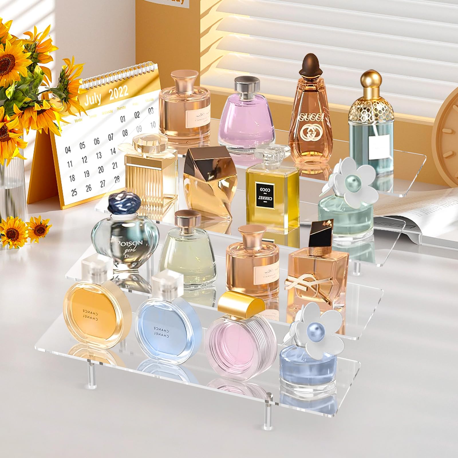 Acrylic Display Riser Stand Shelf Clear 4 Tier Cupcake Stand Perfume Display Holder Figures Desktop Decoration and Organizer Showcase Toys Retail Display Rack Candy Dessert Buffet 4 Step Collection (1 PACK)