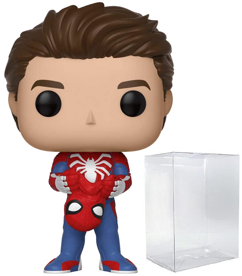 Spider-Man POP Marvel: Spiderman Video Game - Unmasked [Peter Parker] Funko Vinyl Figure (Bundled with Compatible Pop Box Protector Case), Multicolor, 3.75 inches