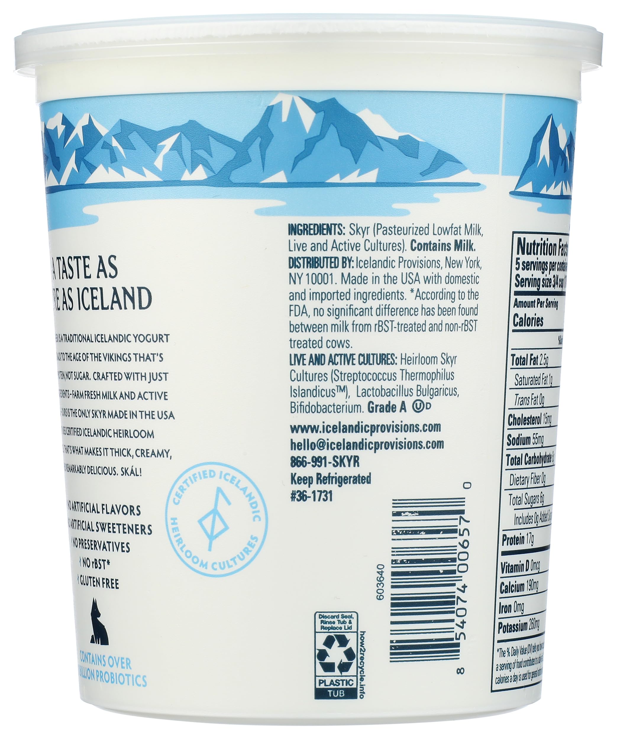 Icelandic Provisions 30 oz Traditional Skyr Yogurt, Low Fat