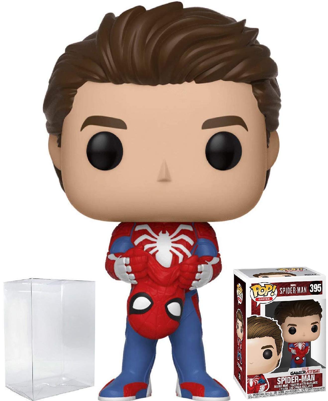 Spider-Man POP Marvel: Spiderman Video Game - Unmasked [Peter Parker] Funko Vinyl Figure (Bundled with Compatible Pop Box Protector Case), Multicolor, 3.75 inches