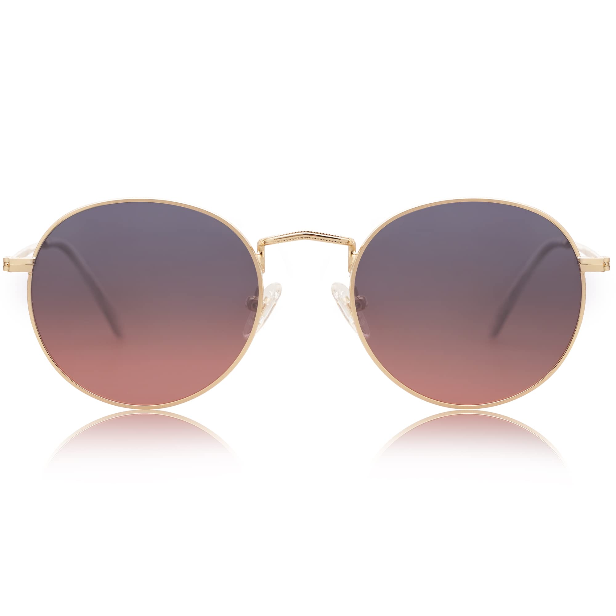 SOJOS Small Round Polarized Sunglasses for Women Men Classic Vintage Retro Shades UV400 SJ1014, Gold/Grey&Pink