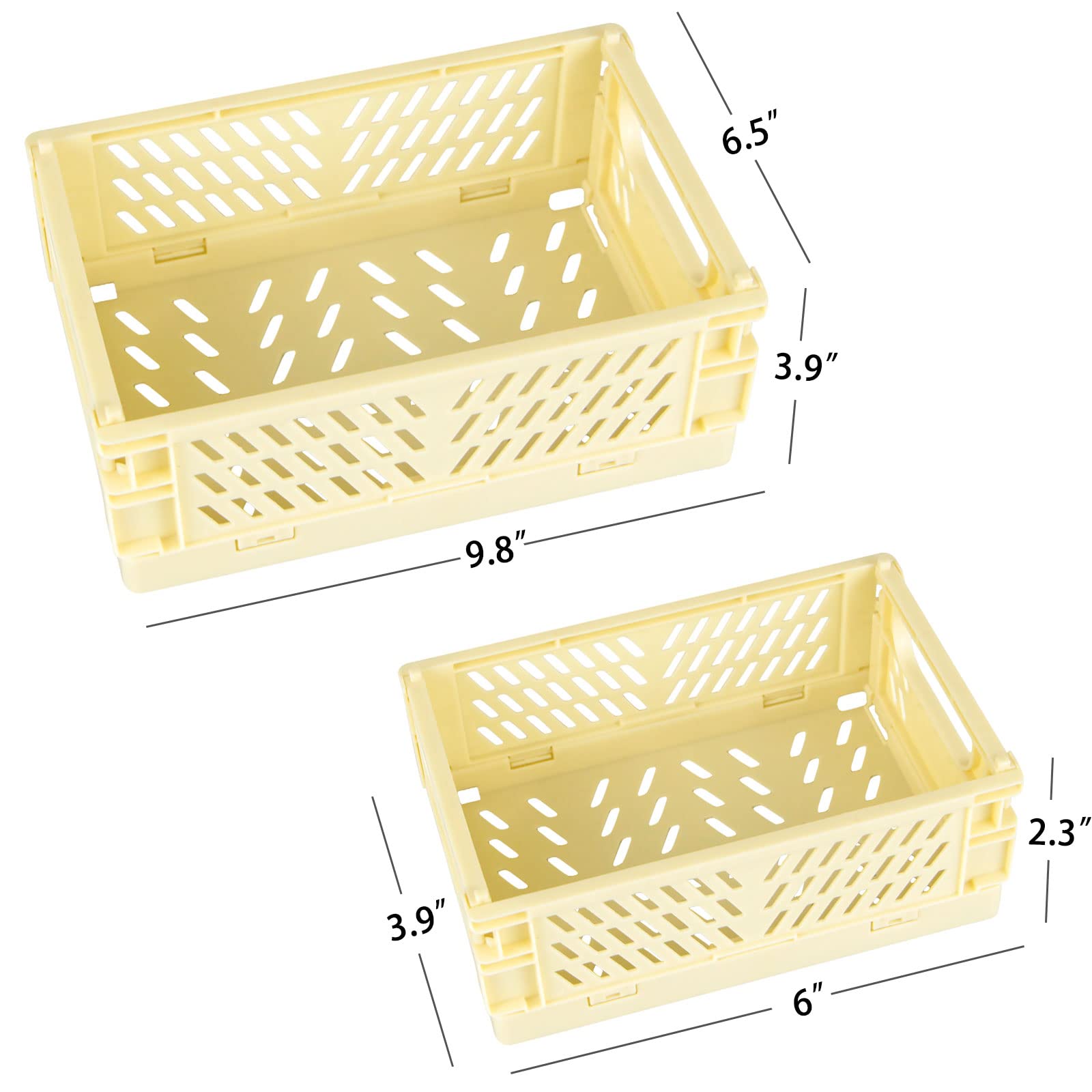 Tixill 2-Pack Mini Foldable Plastic Baskets for Organizing and Storage, Collapsible Storage Crate for Home Kitchen Bedroom Bathroom Office (5.9x3.8x2.2, Yellow)