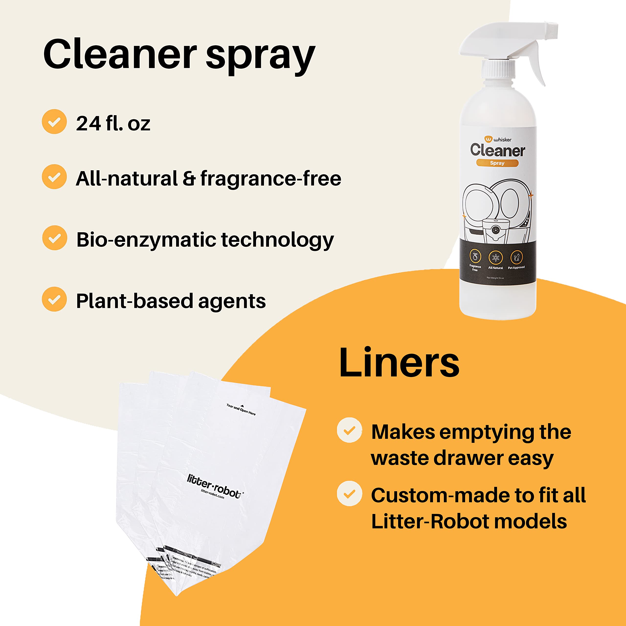 Litter-Robot Supply Kit by Whisker - Includes 30 Cleaner Wipes, 25 Waste Drawer Liners, Cleaner Spray & 6 OdorTrap Refill Packs, For Use with Litter-Robot, the Self-Cleaning Cat Litter Box